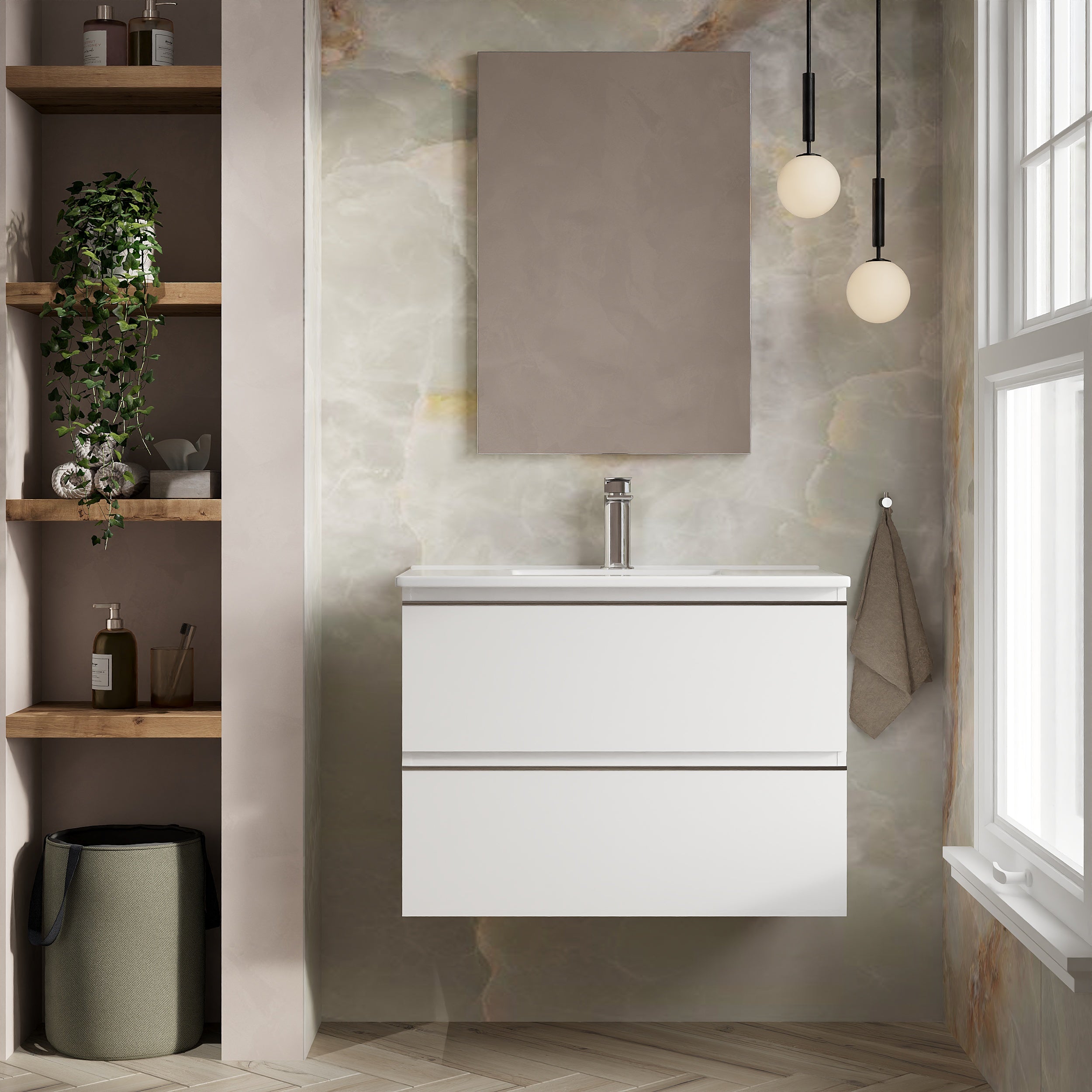 Vatilla 800mm Wall Hung Vanity Unit with Chrome Handles - Gloss White ...