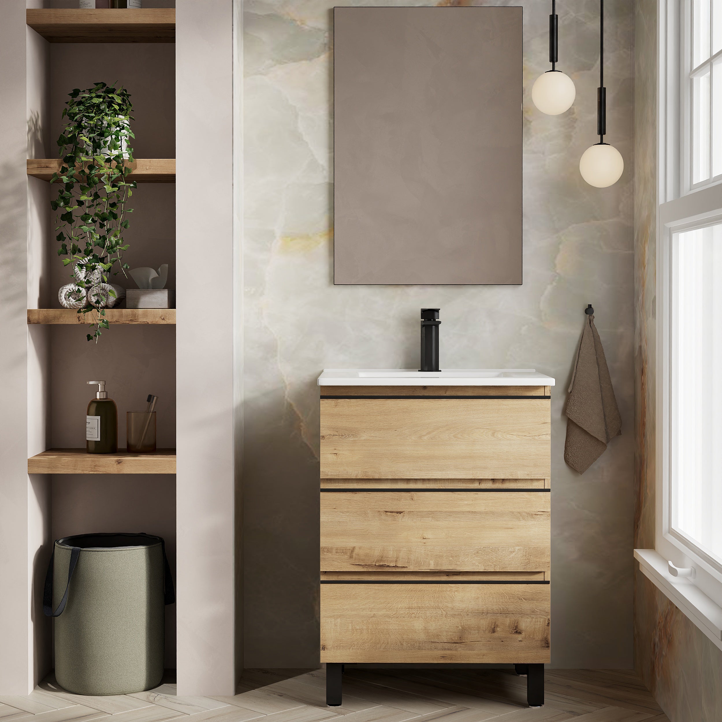 Vatilla 600mm Floorstanding Vanity Unit with Matt Black Handles - Osti ...